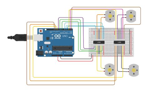 circuit design 4dc motors tinkercad