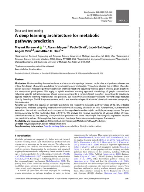 A Deep Learning Architecture For Metabolic Pathway Prediction Pdf Metabolism Statistical