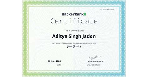Hackerrank Skill Certificate Aditya Singh Jadon