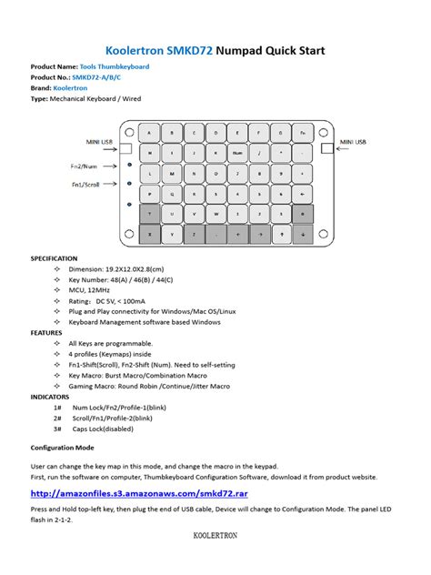 Smkd72 Numpad Keyboard Quick Start Pdf Inputoutput Writing Implements