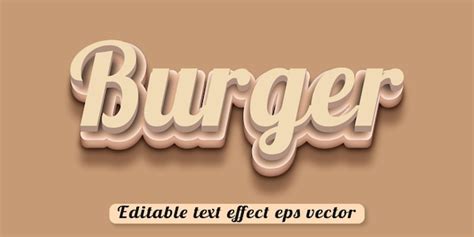 Бургер белый цвет редактируемый 3d текстовый эффект Eps вектор