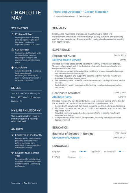 Front End Developer Cv Examples For