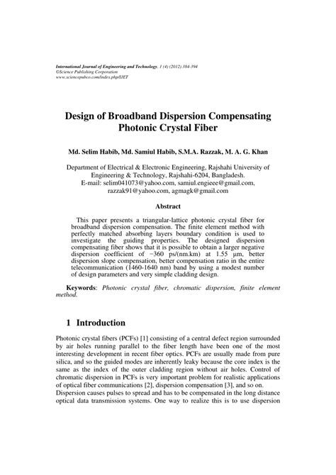 Pdf Design Of Broadband Dispersion Compensating Photonic Crystal Fiber
