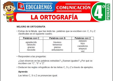 La Ortografía Para Cuarto De Primaria Fichas Gratis 📚