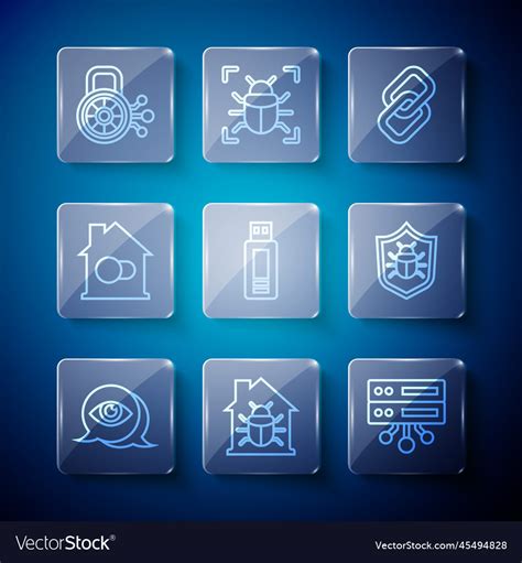 Set Line Eye Scan House System Bug Server Data Vector Image