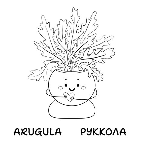 Cute Smiling Arugula Plant Vector Illustration Black Line 25448543 Vector Art At Vecteezy