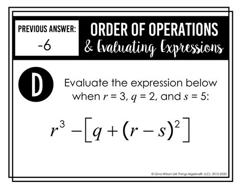 Order Of Operations Evaluating Expressions Scavenger Hunt All