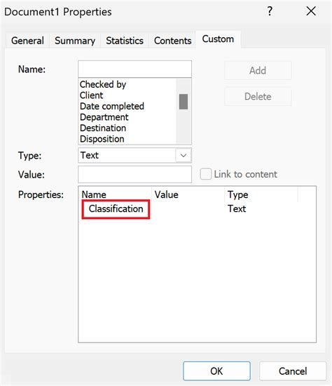 how to set a custom document property in the metadata of a template