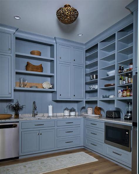 Blue Gray Kitchen Cabinets With Black Hardware