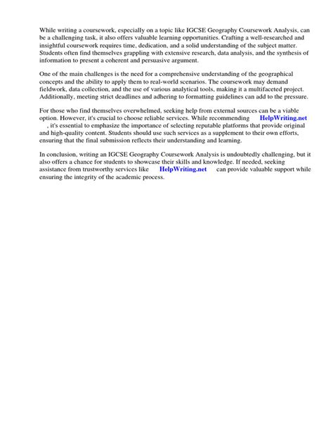 Igcse Geography Coursework Analysis Pdf Geography