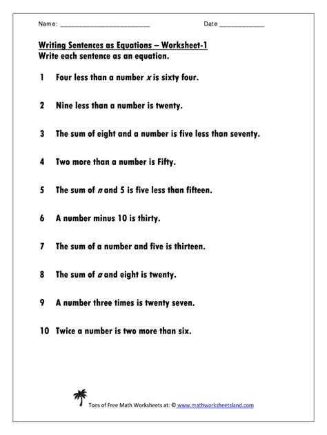 Equations Worksheet Generator Practice Writing Equations With Ease
