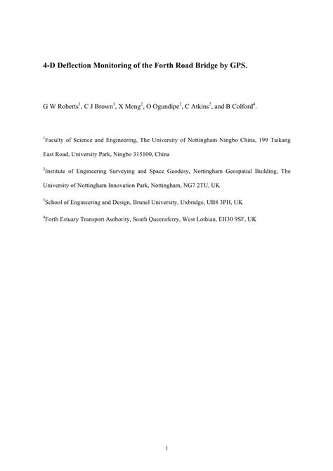 Pdf Deflection And Frequency Monitoring Of The Forth Road Bridge Scotland By Gps