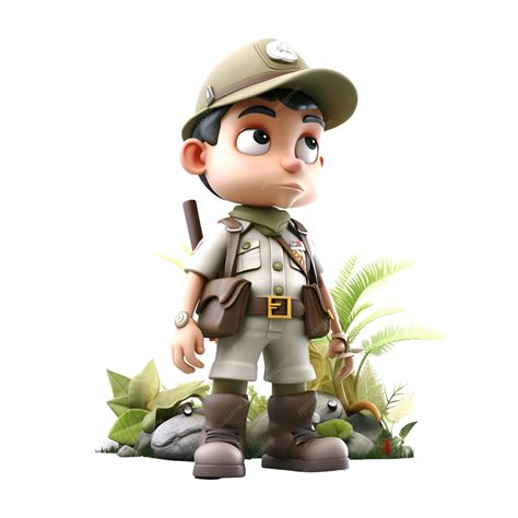 Premium Ai Image 3d Rendering Of A Boy In Safari Outfit On White
