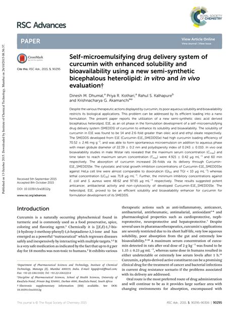 Pdf Self Microemulsifying Drug Delivery System Of Curcumin With Enhanced Solubility And