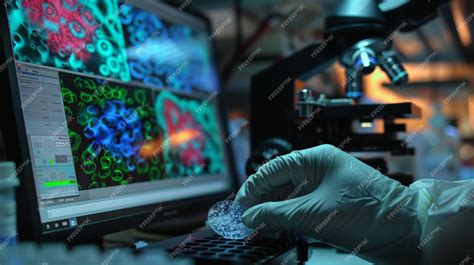 Premium Photo Scientist Analyzing Digital Dna Sequence In Lab