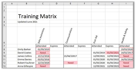 Using Microsoft Excel To Build A Training Matrix
