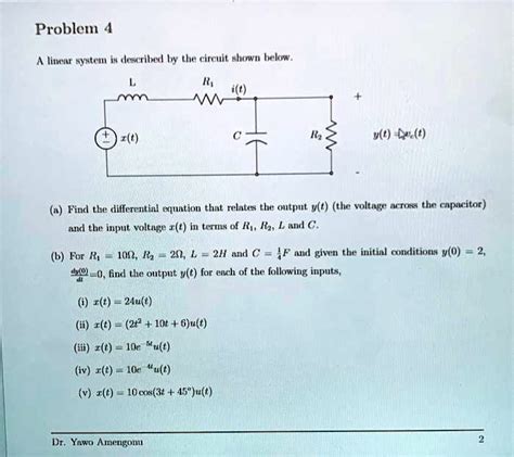 Solved Problem 4 A Linear System Is Described By The Circuit Shown