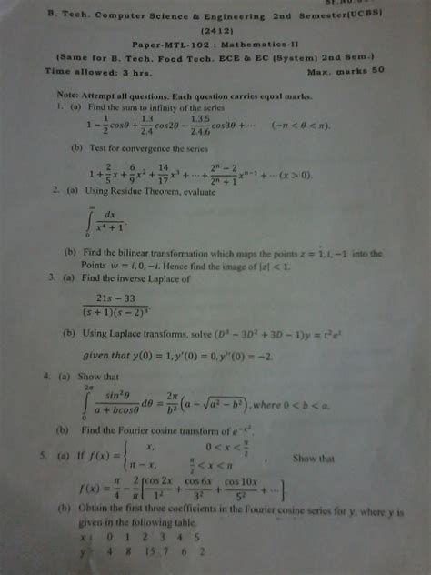 Gndu Mathematics Ii Question Paper Of Btech Computer Science And