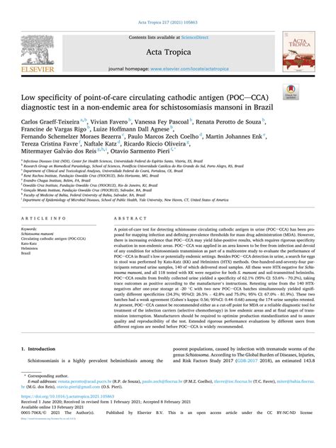Pdf Low Specificity Of Point Of Care Circulating Cathodic Antigen