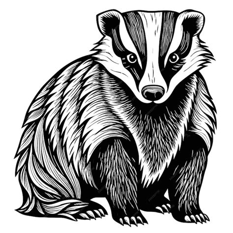 Black And White Illustration Of A Badger With A Detailed Line Art Design Premium Ai Generated