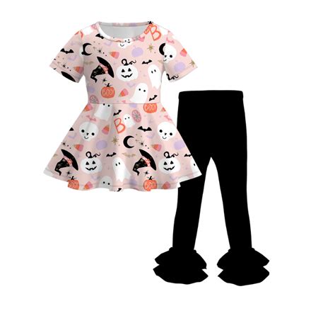 （pre Order）girls Halloween Cartoon Print Outfit Set