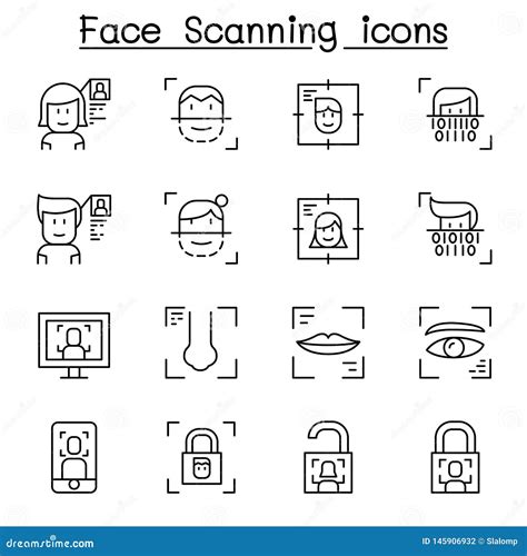 Face Scanning Process Line Icons Face Id Icon For Approving Password