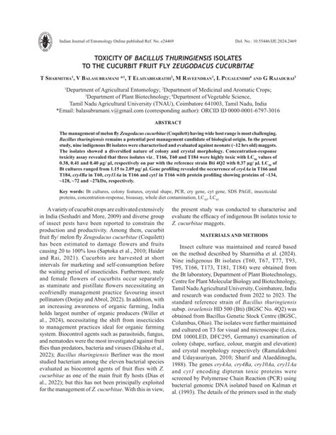 Pdf Toxicity Of Bacillus Thuringiensis Isolates To The Cucurbit Fruit