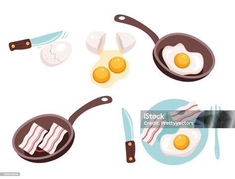 스크램블 드 에그는 단계별 개념을 준비합니다 벡터 평면 그래픽 디자인 일러스트 레이 션 계란 노른자에 대한 스톡 벡터 아트 및 기타 이미지 계란 노른자 만화