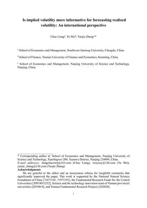 Pdf Is Implied Volatility More Informative For Forecasting Realized Volatility An