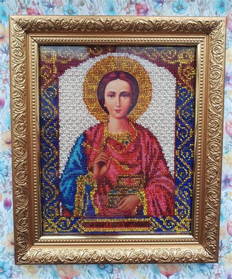 Ікона пантелеймона цілителя вишита бісером оформлена ручна робота