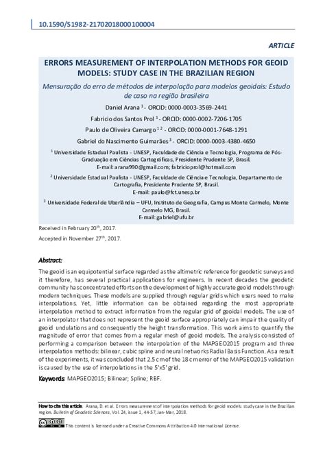 Pdf Errors Measurement Of Interpolation Methods For Geoid Models