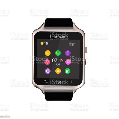 응용 프로그램 아이콘으로 스마트 시계 장치 디스플레이입니다 흰색 배경에 고립 스마트시계에 대한 스톡 벡터 아트 및 기타 이미지 스마트시계 벽 시계 지력 Istock