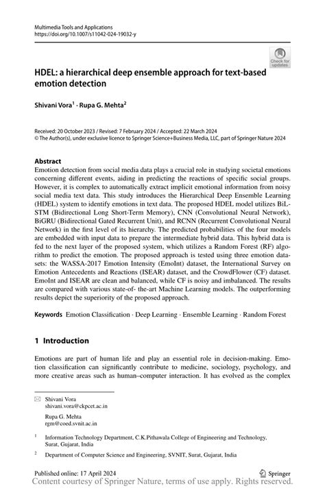 Hdel A Hierarchical Deep Ensemble Approach For Text Based Emotion