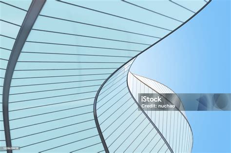 미래지향적인 현대 건축의 낮은 각도 보기 기업 사무실 건물의 마천루 곡선 모양 3d 렌더링 0명에 대한 스톡 사진 및 기타 이미지 Istock