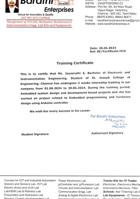 Jayasruthi S On Linkedin Internshipachievement Embeddedsystems Labequipmentdesign