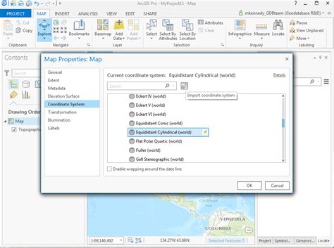 coordinate system adjusting central meridian in arcgis pro