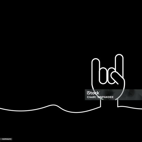 혼 선의 손 그리기 기호는 아트 벡터를 선합니다 손가락 아이콘 기호 그림 제스처 감정 로큰롤 또는 흑백 배경에 무거운 금속 두