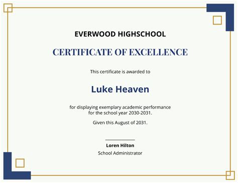 High School Academic Excellence Certificate Template Edit Online And Download Example