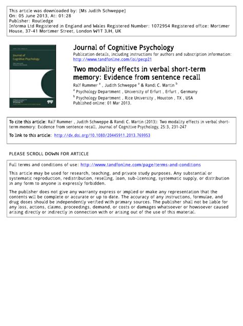 Pdf Two Modality Effects In Verbal Short Term Memory Evidence From Sentence Recall