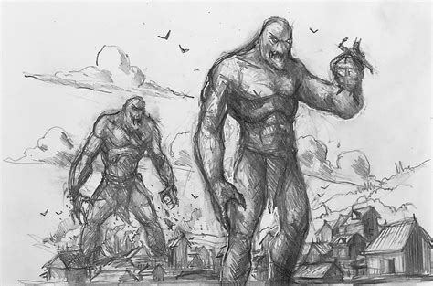 Giant Attack Sketches Sketch Book Illustration Art