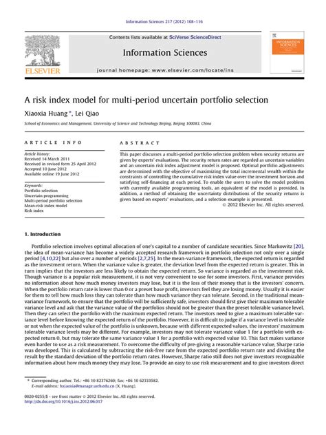 A Risk Index Model For Multi Period Uncertain Portfolio Selection Pdf Modern Portfolio
