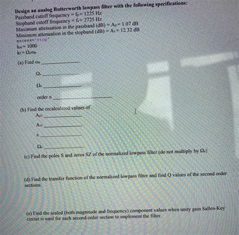 Design An Analog Butterworth Lowpass Filter With The