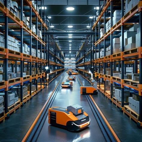 Automated Warehouse With Robots Sorting Parcels Premium Ai Generated