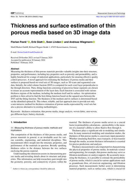 Thickness And Surface Estimation Of Thin Porous Media Based On 3d Image Data Request Pdf