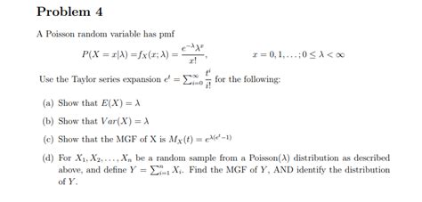Solved Problem 4 A Poisson Random Variable Has Pmf Px X1