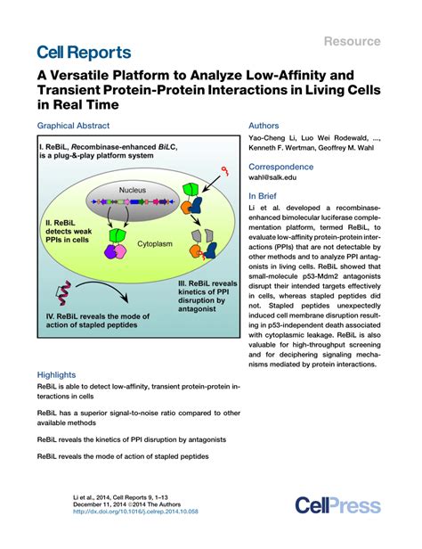 Pdf A Versatile Platform To Analyze Low Affinity And Transient Protein Protein Interactions In