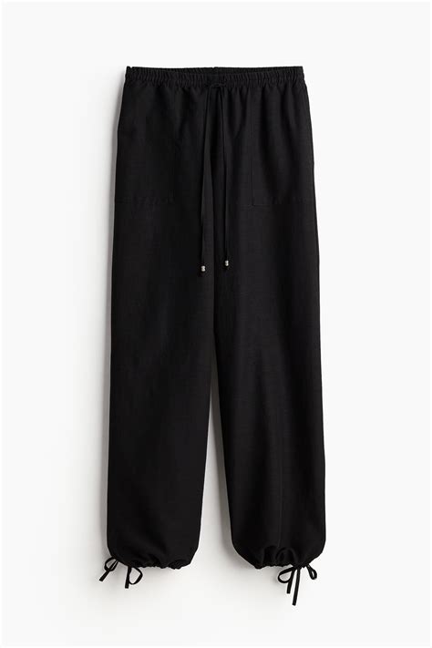 Linen Blend Pull On Pants Black Ladies Handm Ca