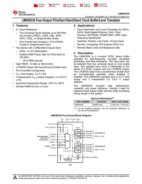 lmk00334 4 output pcie gen1 gen2 gen3 clock buffer level
