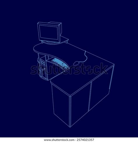Computer Desk Monitor Keyboard On Top Stock Vector Royalty Free