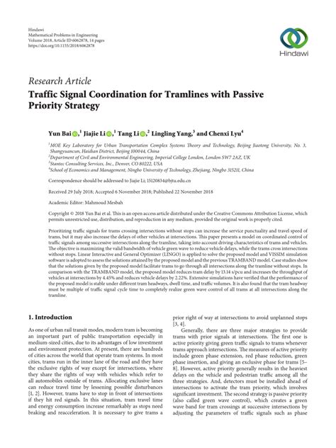 Pdf Traffic Signal Coordination For Tramlines With Passive Priority